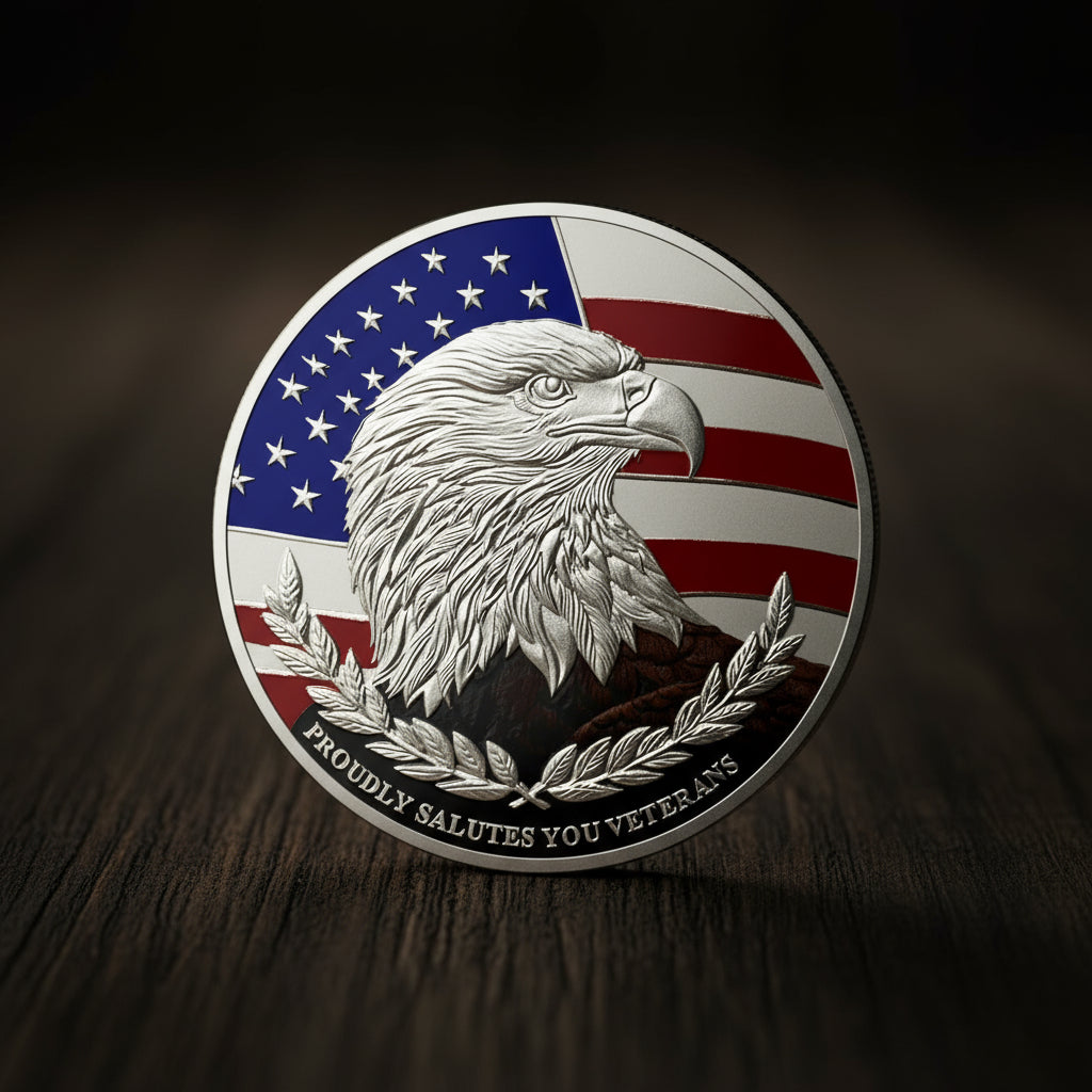 Eagle and Flag Military Veterans Patriotic Challenge Coin | Eterna Paths