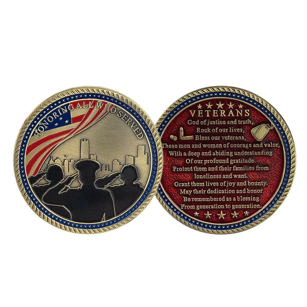 Military Veterans Salute Challenge Coin Prayer Medallion Honorable Her ...